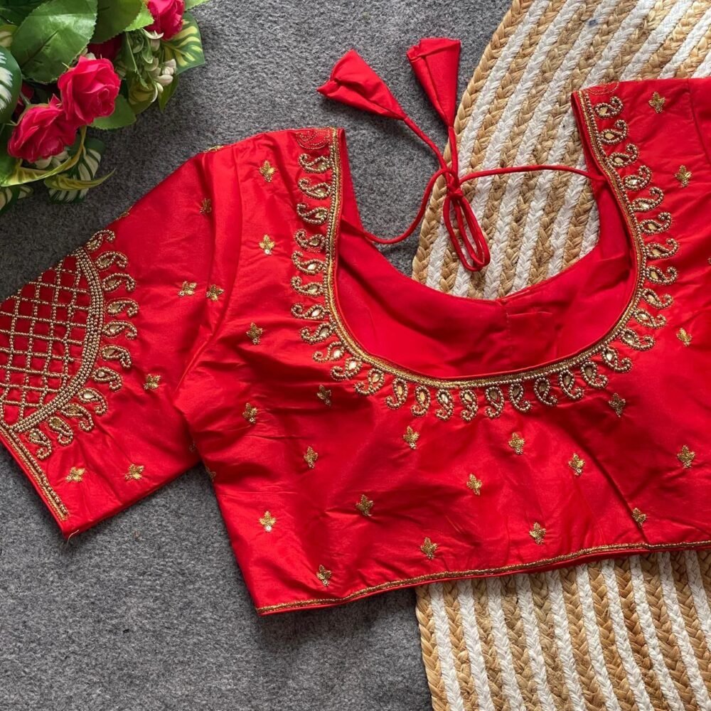 Banarasi Silk Elegant Khatli Hand Work Blouse – Blousewala