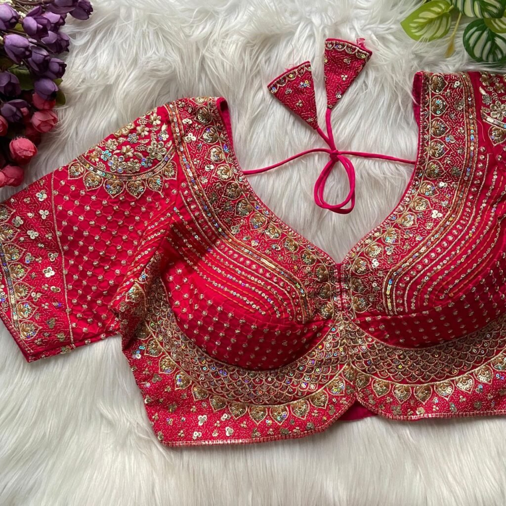 Pure Soft Roman Silk Heavy Stars Work Bridal Blouse – Blousewala